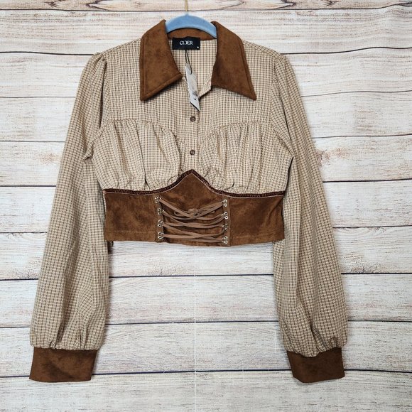 Cider | Tops | Nwt Cider Corset Womens Size Medium Brown Lace Up Crop ...